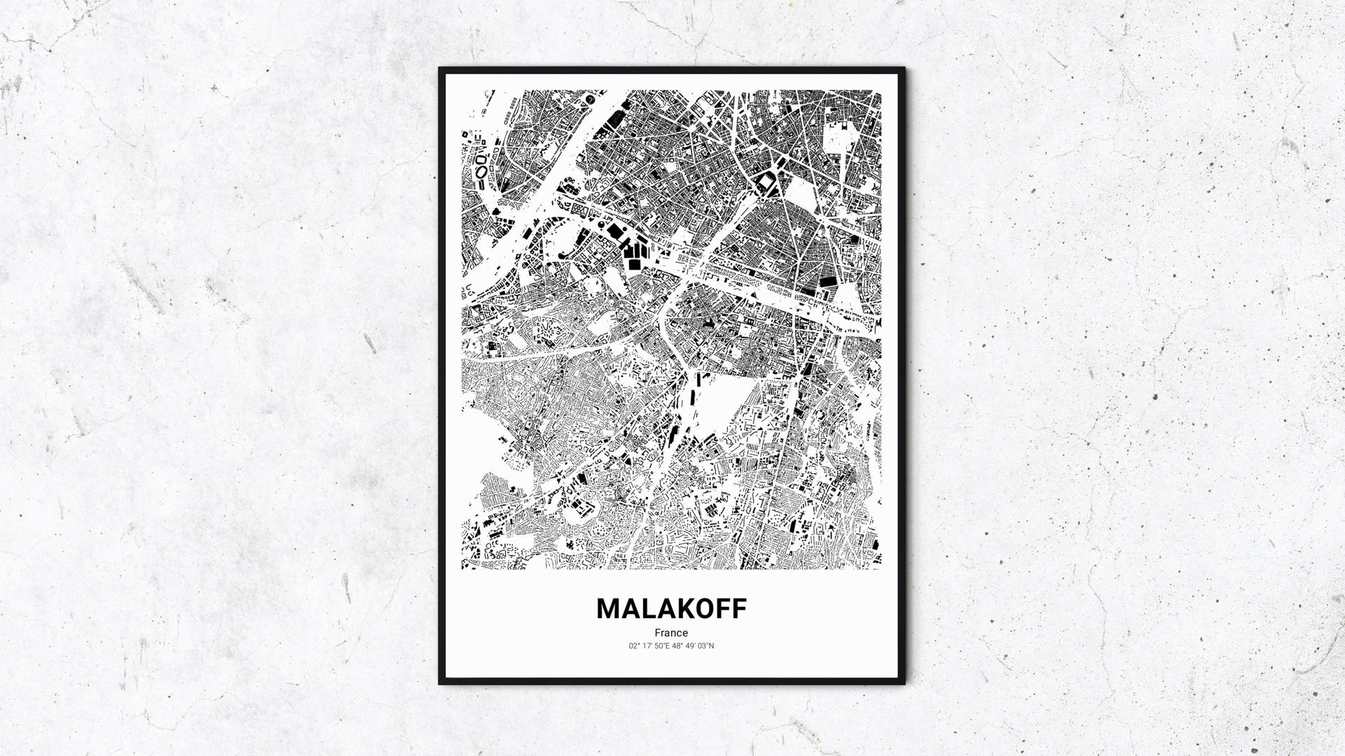 Cartida - Schwarzplan von Malakoff - Île-de-France - Frankreich