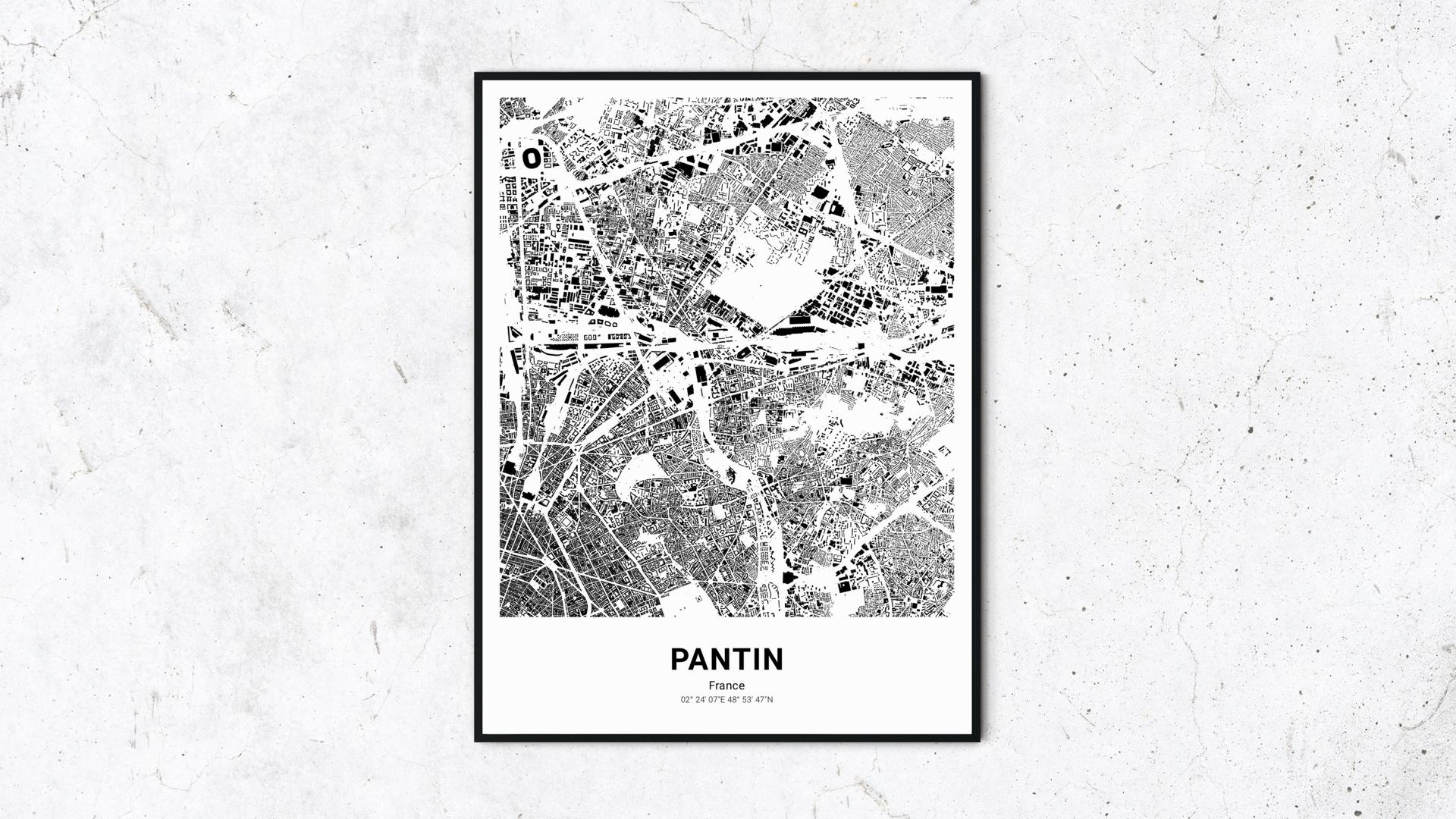 Cartida - Schwarzplan von Pantin - Île-de-France - Frankreich