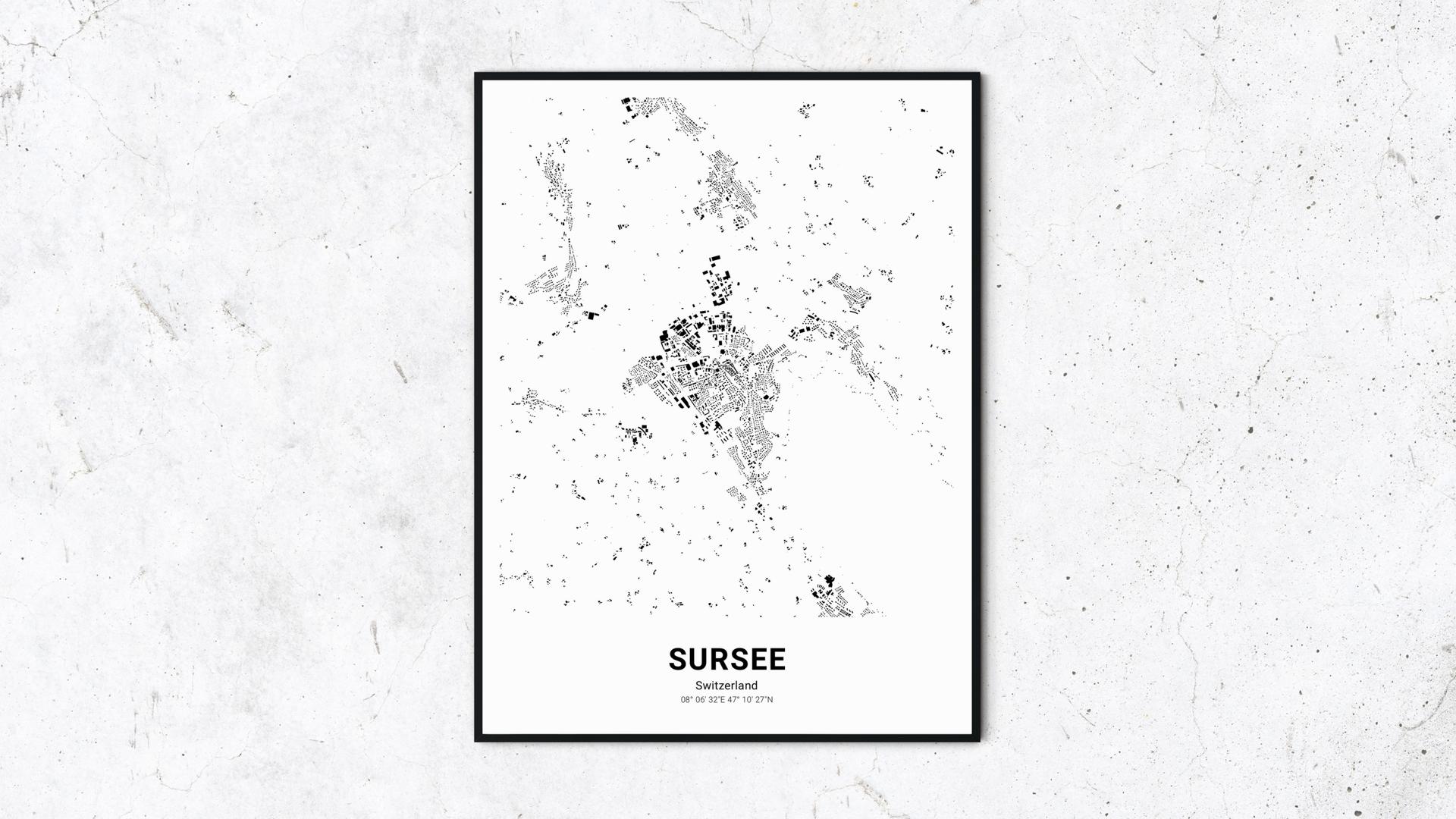 Cartida - Schwarzplan von Sursee - Luzern - Schweiz