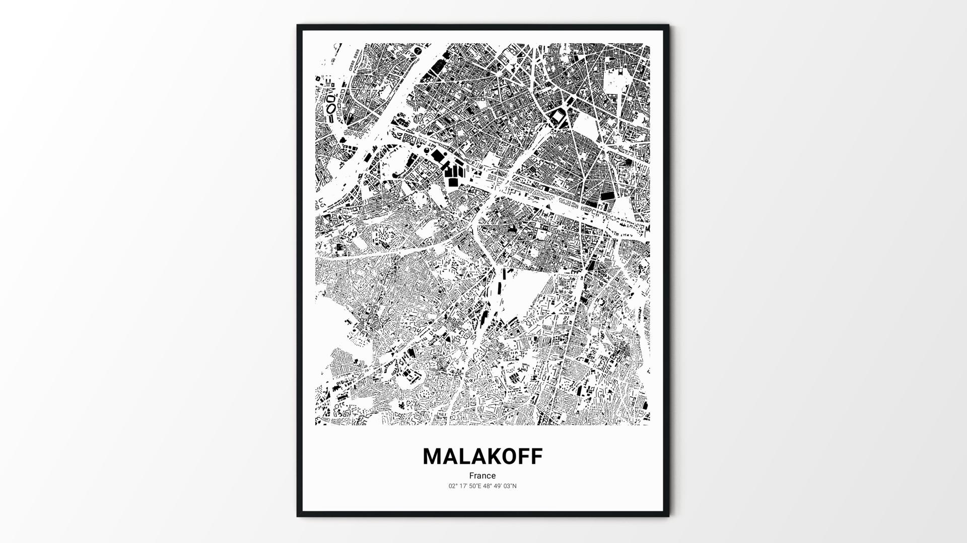 Cartida - Schwarzplan von Malakoff - Île-de-France - Frankreich