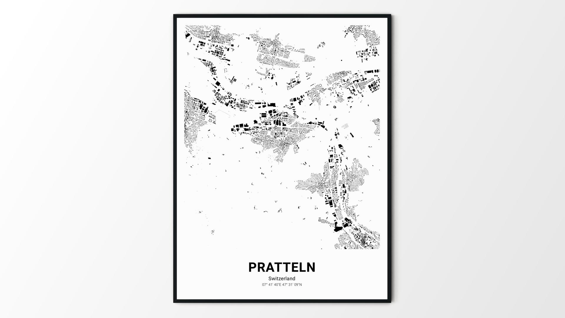 Cartida - Schwarzplan von Pratteln - Basel-Landschaft - Schweiz
