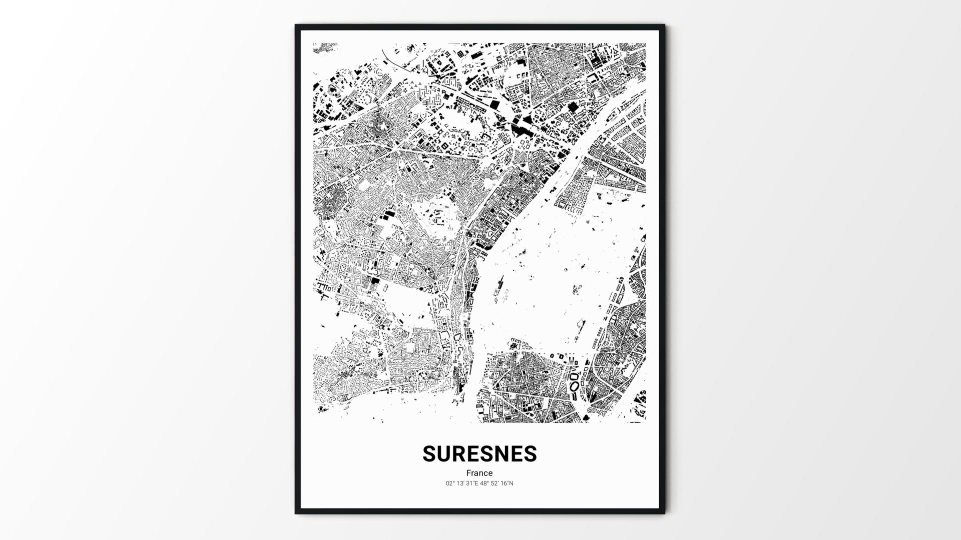 Cartida - Schwarzplan von Suresnes - Île-de-France - Frankreich