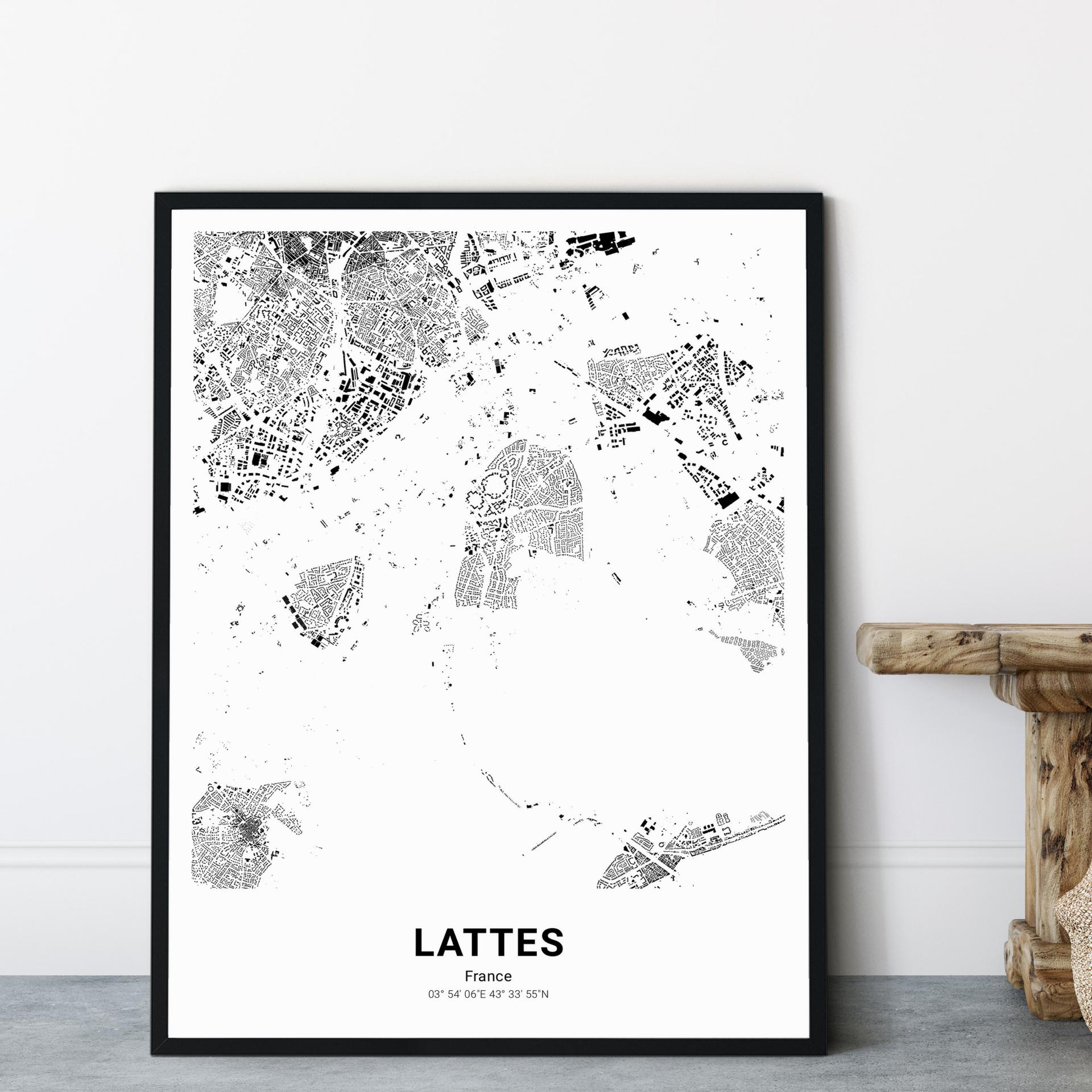 Cartida - Schwarzplan von Lattes - Occitanie - Frankreich