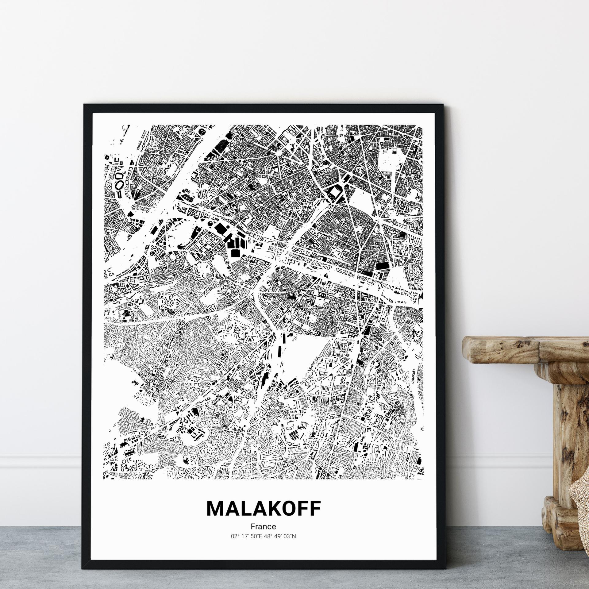 Cartida - Schwarzplan von Malakoff - Île-de-France - Frankreich