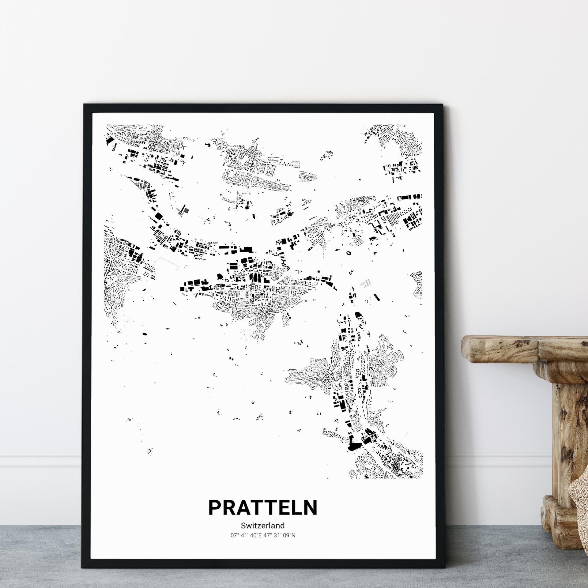 Cartida - Schwarzplan von Pratteln - Basel-Landschaft - Schweiz