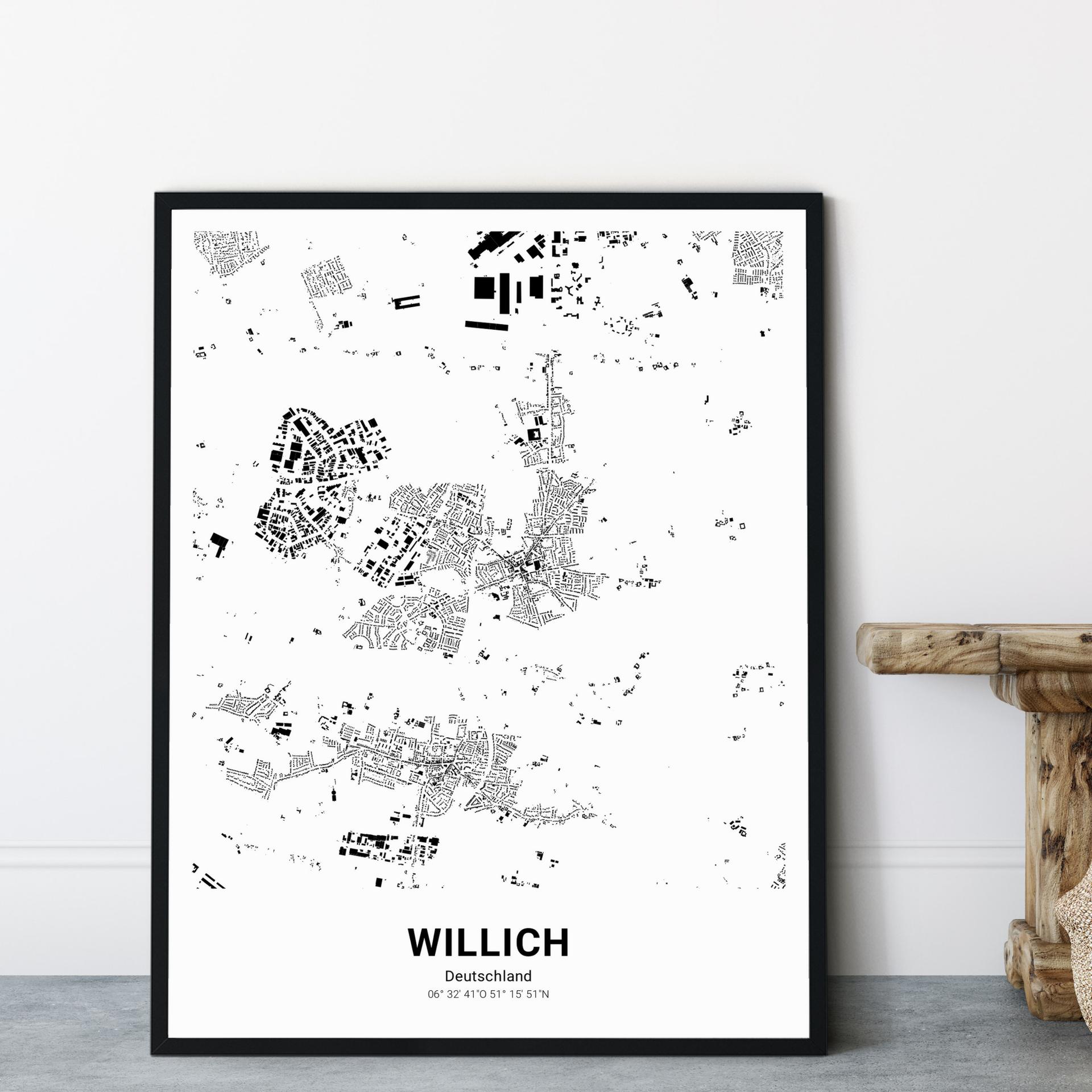 Cartida - Schwarzplan von Willich - Nordrhein-Westfalen - Deutschland